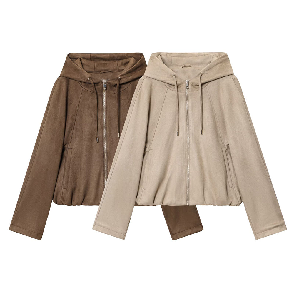 Women's new fashion suede texture effect hooded flying jacket Coat ...