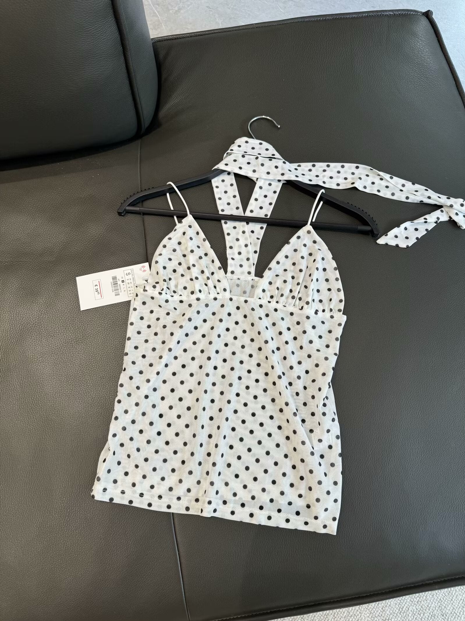 Women's new fashion scarf decoration polka dot print suspender top ...